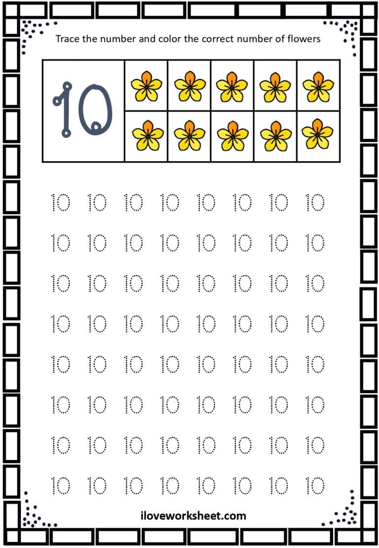Kindergarten Number tracing and 10 frame count and color Free PDF - I ...