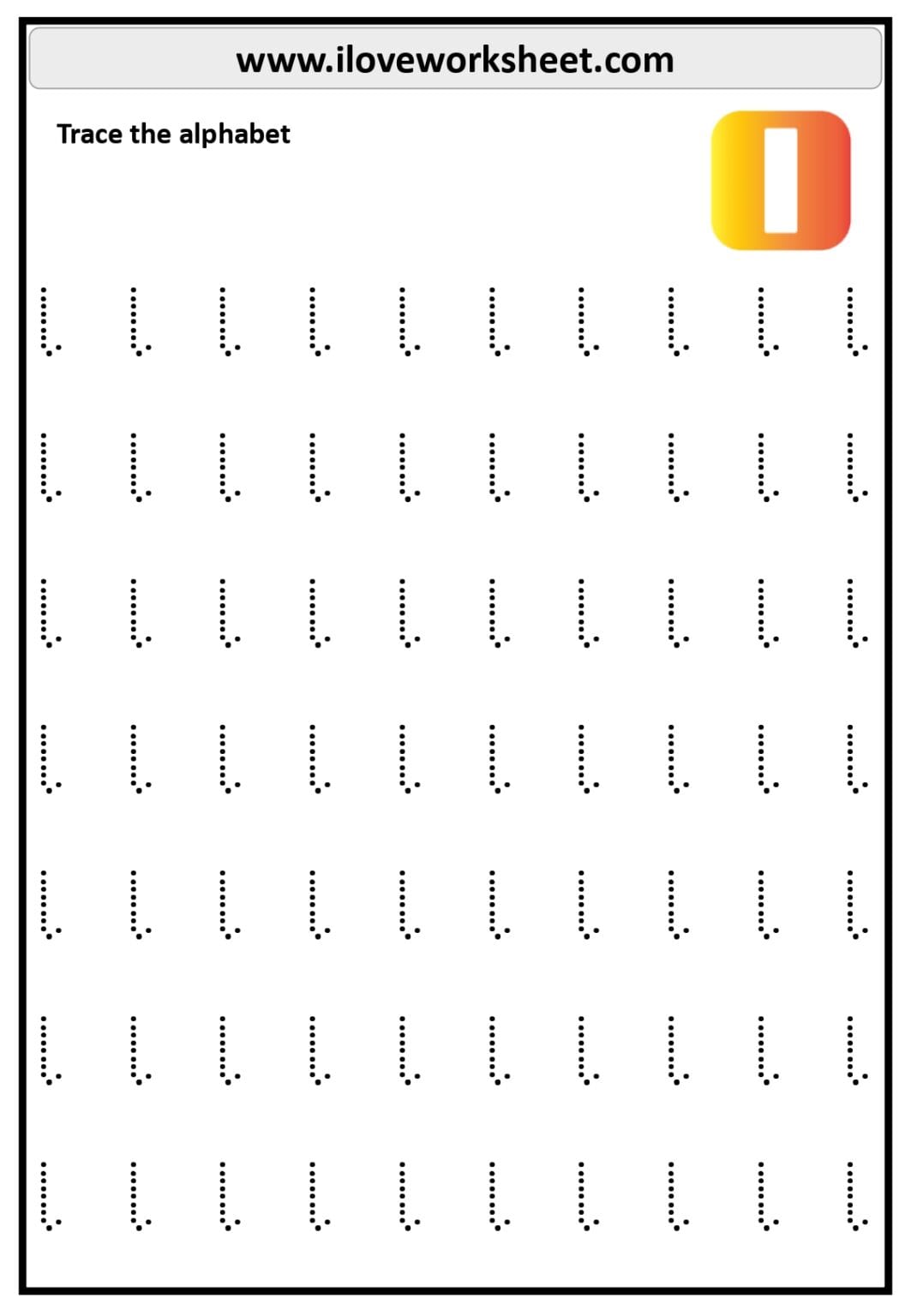 Kindergarten lowercase a to z tracing free PDF - I Love Worksheet