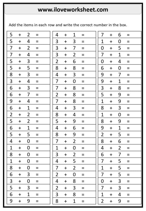 Kindergarten Addition Worksheet Free Printable PDF - I Love Worksheet