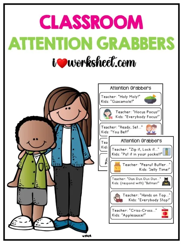 Kindergarten Classroom Attention Grabbers Free PDF - I Love Worksheet