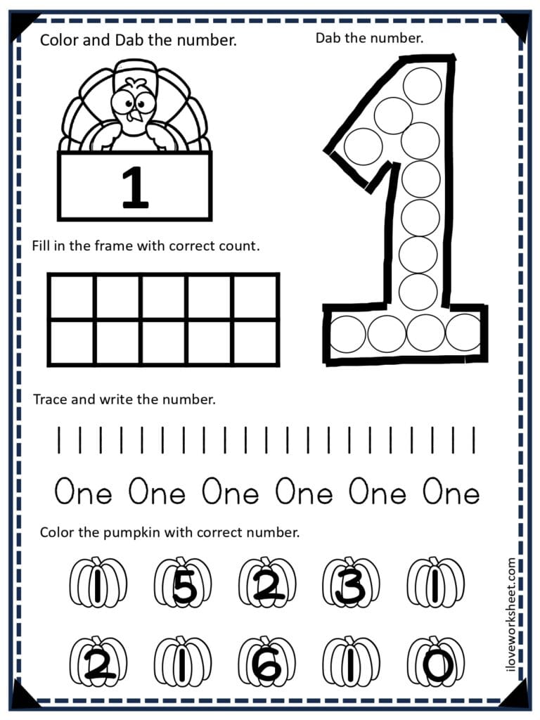 Kindergarten Numbers 1 to 10 identification, writing and tracing free ...