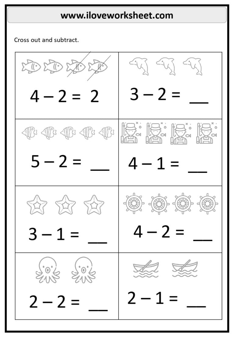 Kindergarten Subtraction Worksheet Free Printable PDF - I Love Worksheet