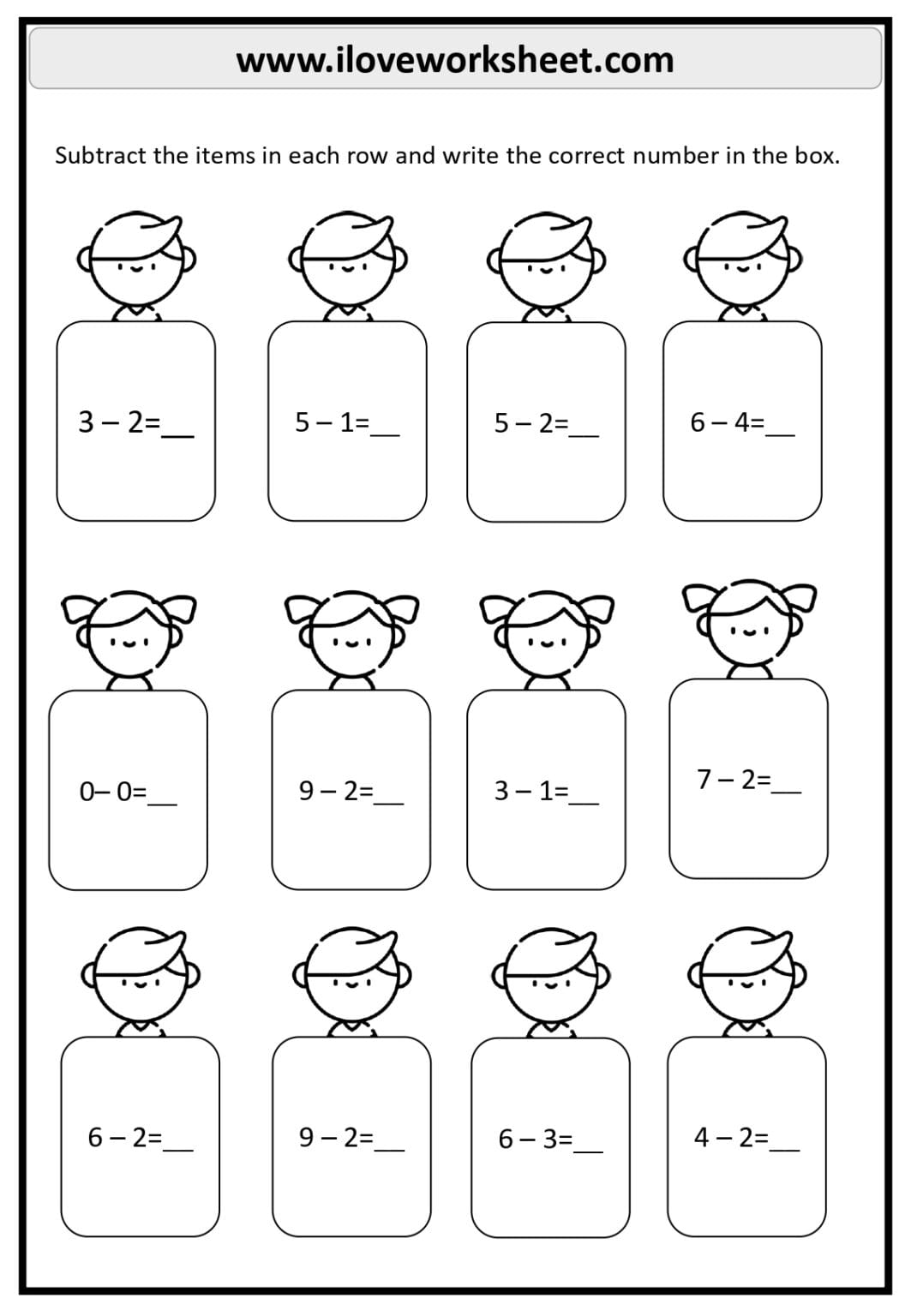 Kindergarten Subtraction Worksheet Free Printable PDF - I Love Worksheet
